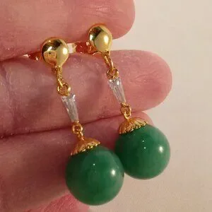 Jewelry | 18k Yellow Gold Filled Green Jade Ball Stone Diamond Zircon ...